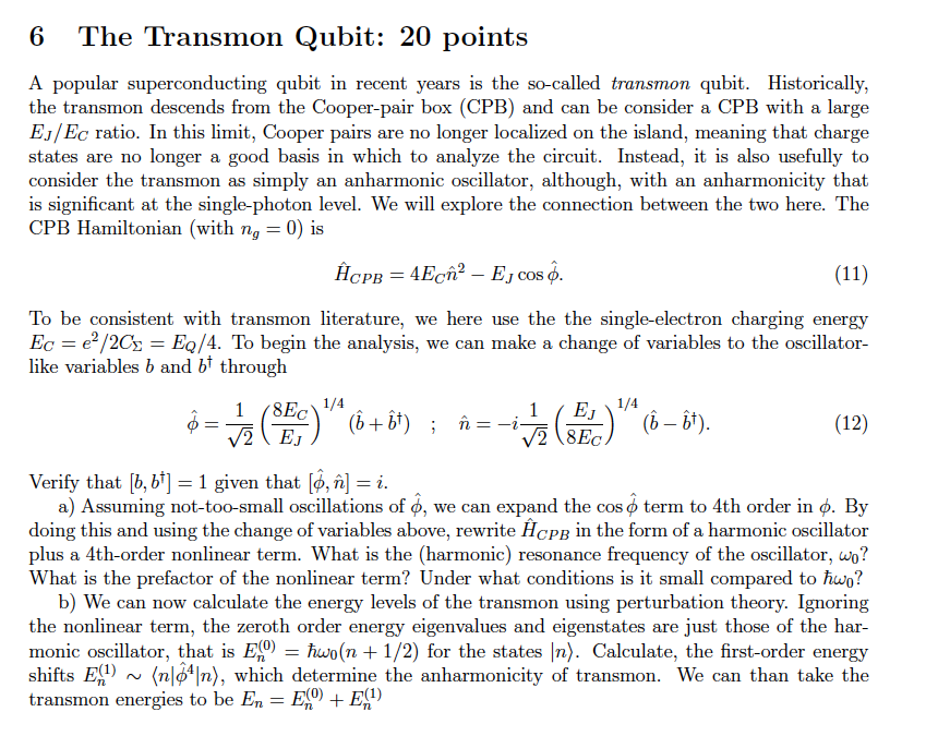 6 The Transmon Qubit: 20 points A popular | Chegg.com