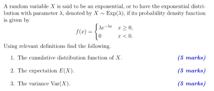 Solved A random variable X is said to be an exponential, or | Chegg.com