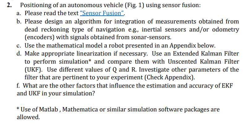Solved Positioning of an autonomous vehicle (Fig. 1) ﻿using | Chegg.com