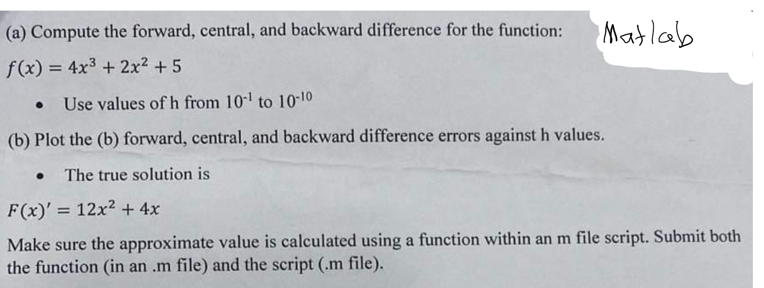 Solved (a) Compute the forward, central, and backward | Chegg.com
