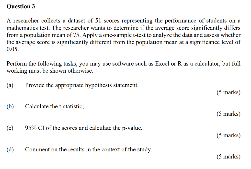 Solved A researcher collects a dataset of 51 scores | Chegg.com