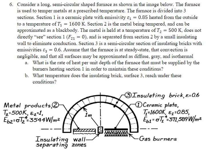 Solved 6. Consider a long, semi-circular shaped furnace as | Chegg.com