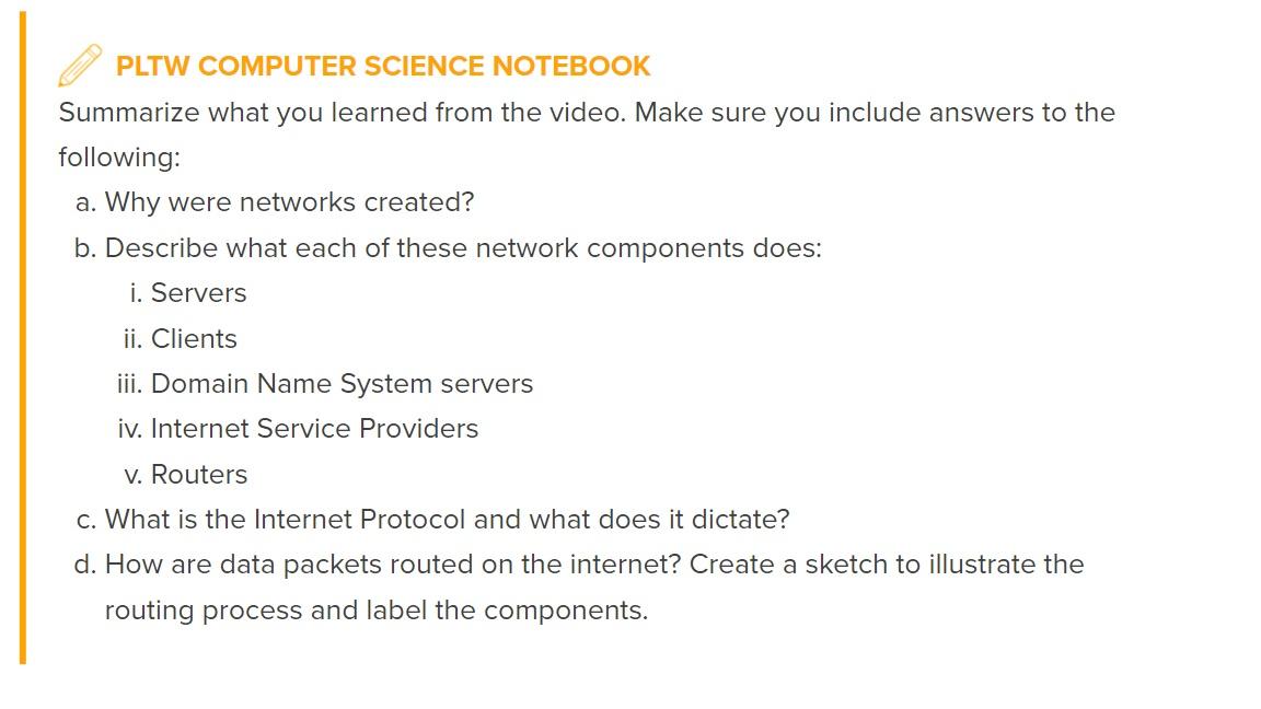 Solved PLTW COMPUTER SCIENCE NOTEBOOK Summarize what you | Chegg.com