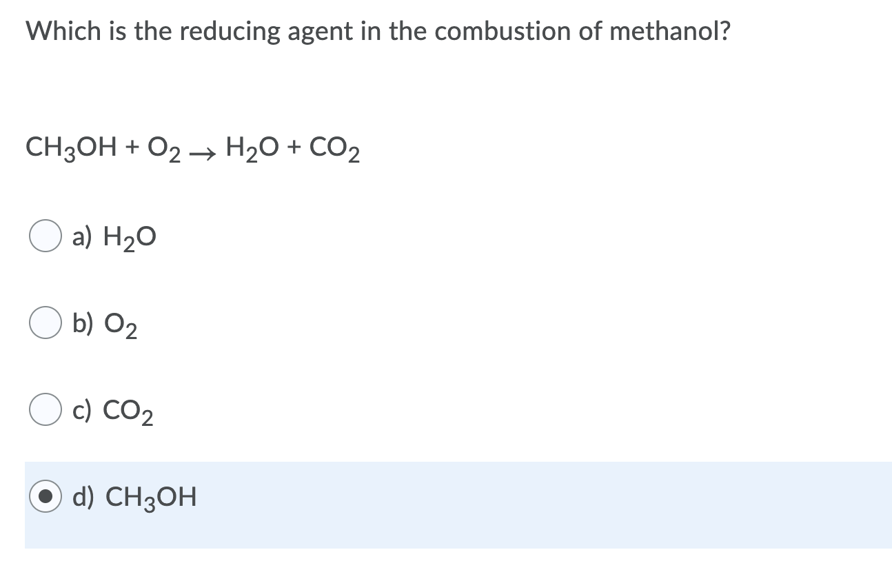 Solved Which is the reducing agent in the combustion of | Chegg.com