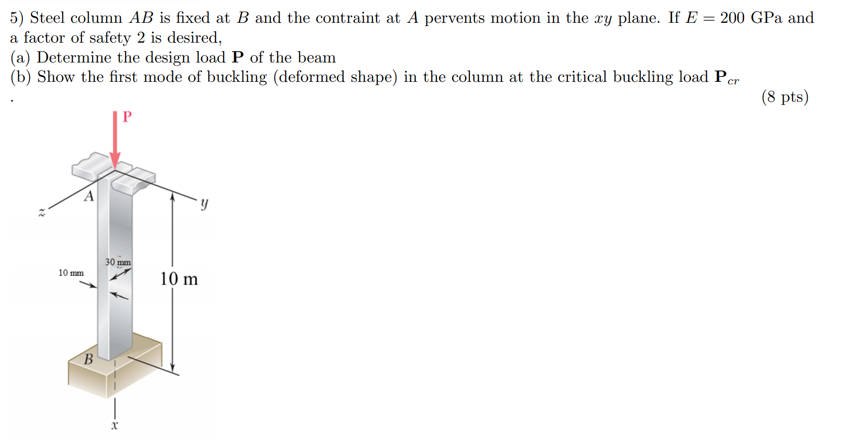 Solved 5) Steel column AB is fixed at B and the contraint at | Chegg.com