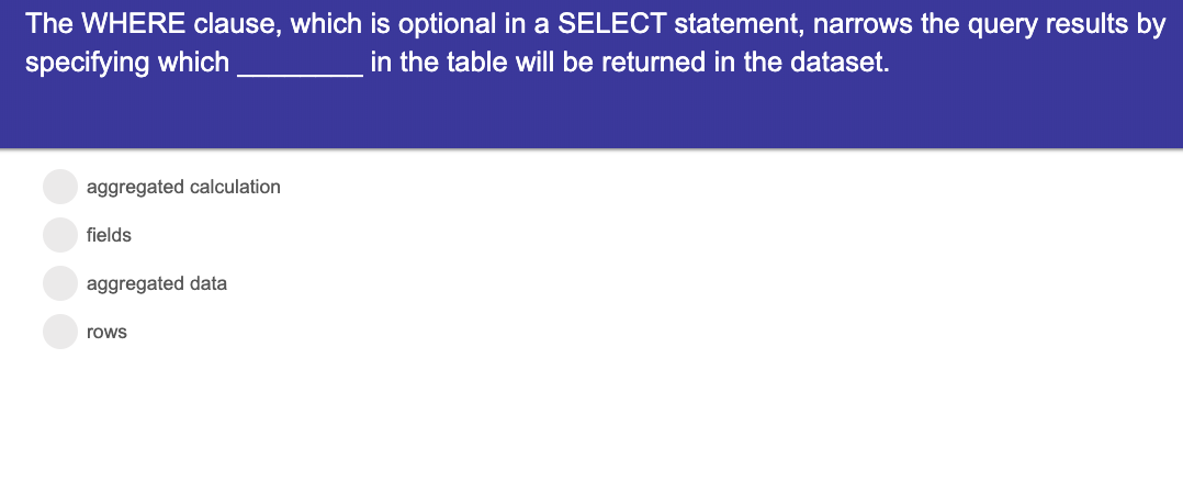 Solved The WHERE clause, which is optional in a SELECT | Chegg.com