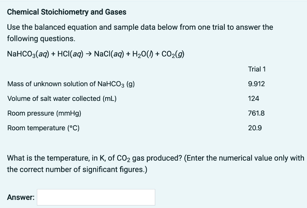 Solved Chemical Stoichiometry and Gases Use the balanced | Chegg.com
