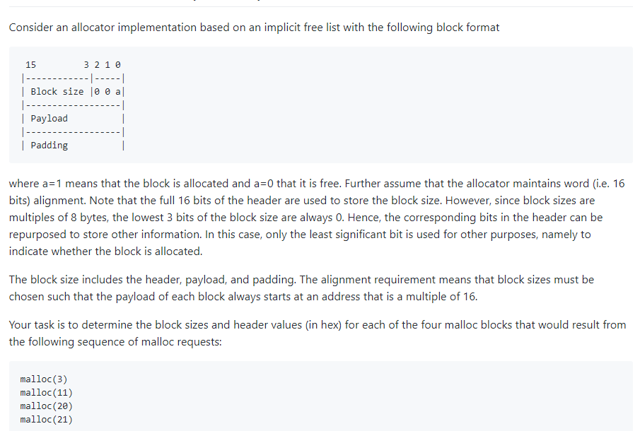 Consider an allocator implementation based on an | Chegg.com