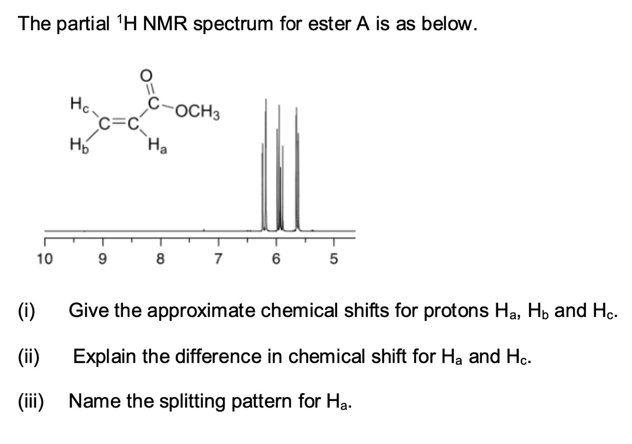 Solved The partial ?1H ﻿NMR spectrum for ester A ﻿is as | Chegg.com