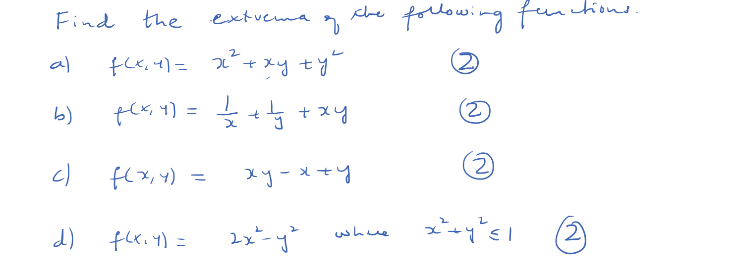 Solved Find the extrema of the following functions. a) | Chegg.com