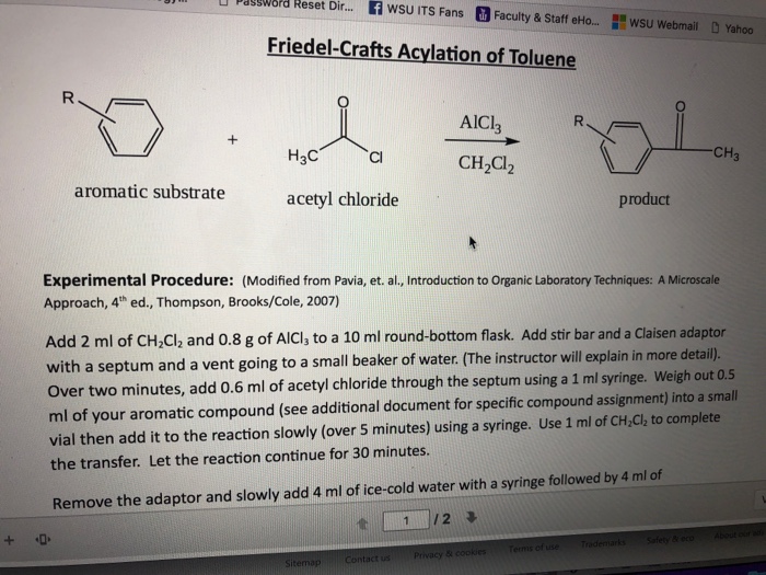 Solved During lab, a Fidel craft acylation of Toluene was | Chegg.com