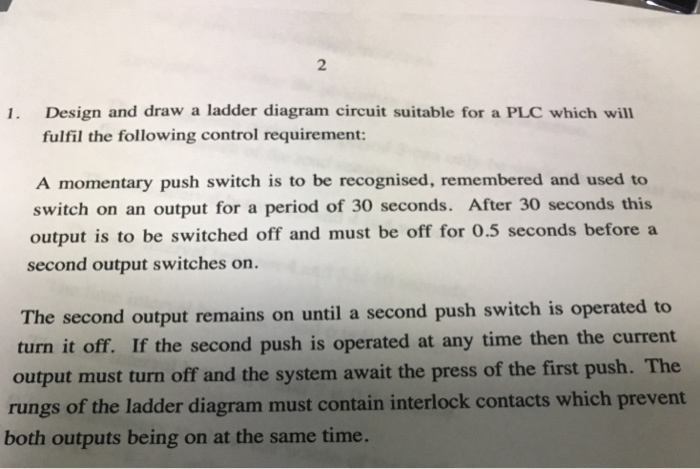 Solved 2 1. Design and draw a ladder diagram circuit | Chegg.com