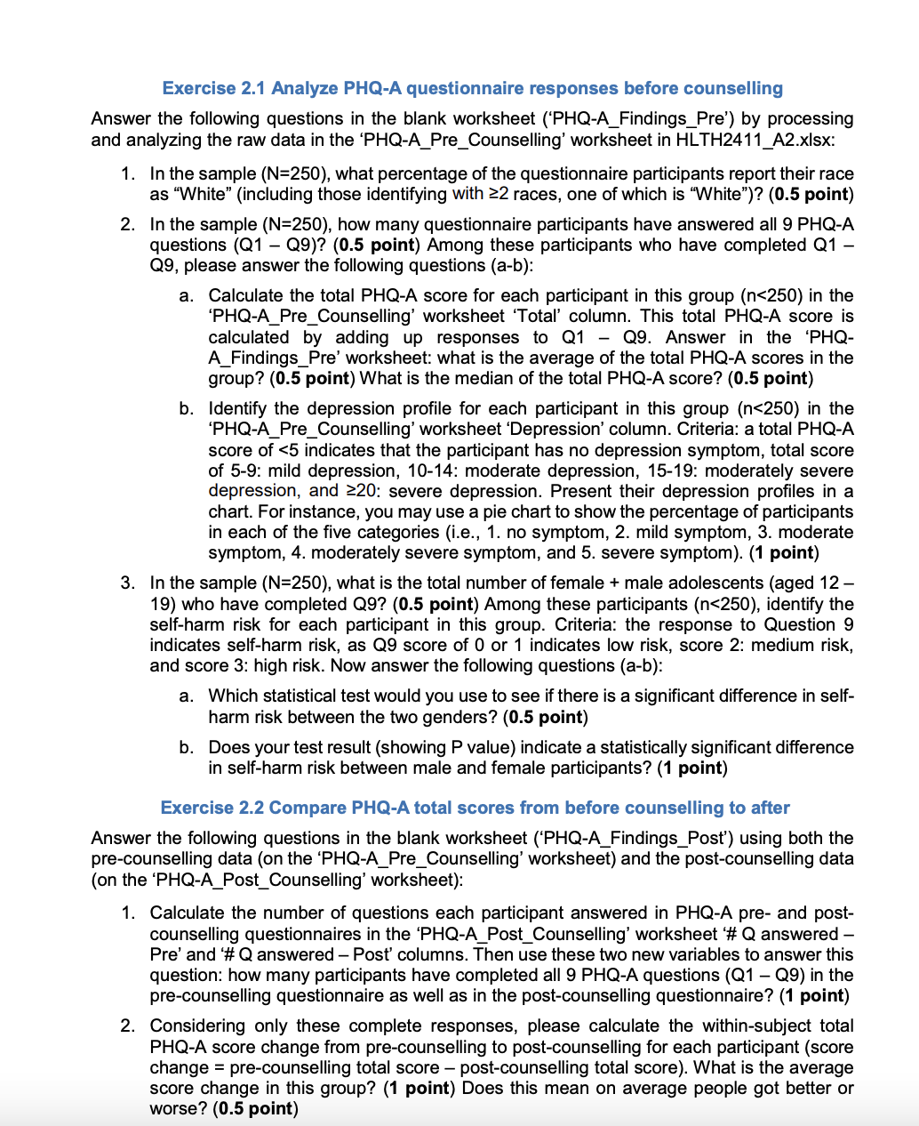 Solved Exercise 2.1 Analyze PHQ-A questionnaire responses | Chegg.com