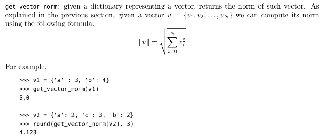 Solved get_vector_norm: given a dictionary representing a | Chegg.com