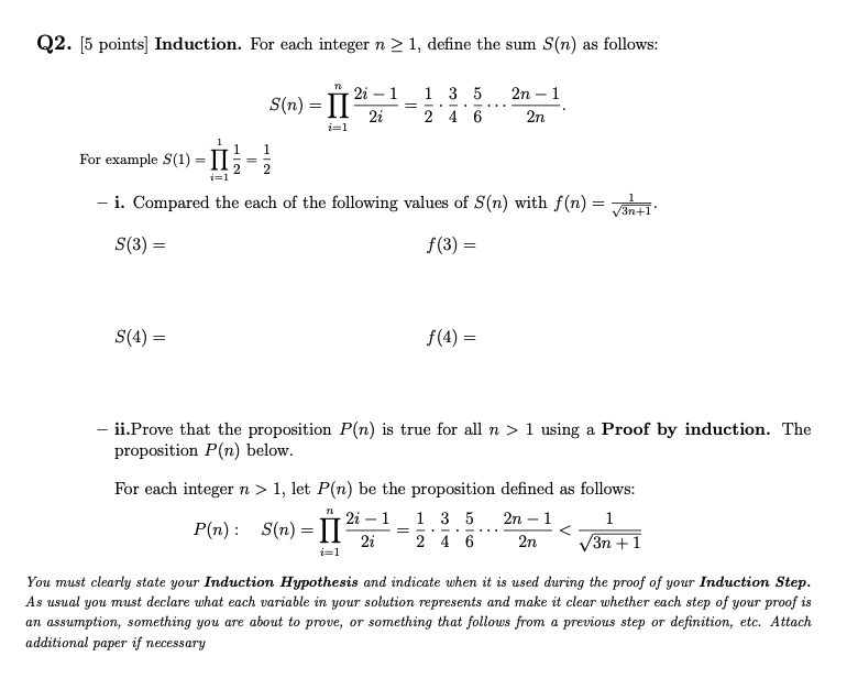 [5 points] Induction. For each integer n ≥ 1, define | Chegg.com