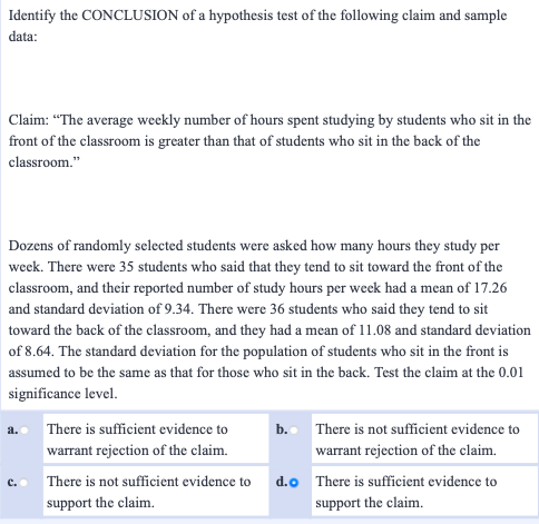 Solved Identify the CONCLUSION of a hypothesis test of the | Chegg.com