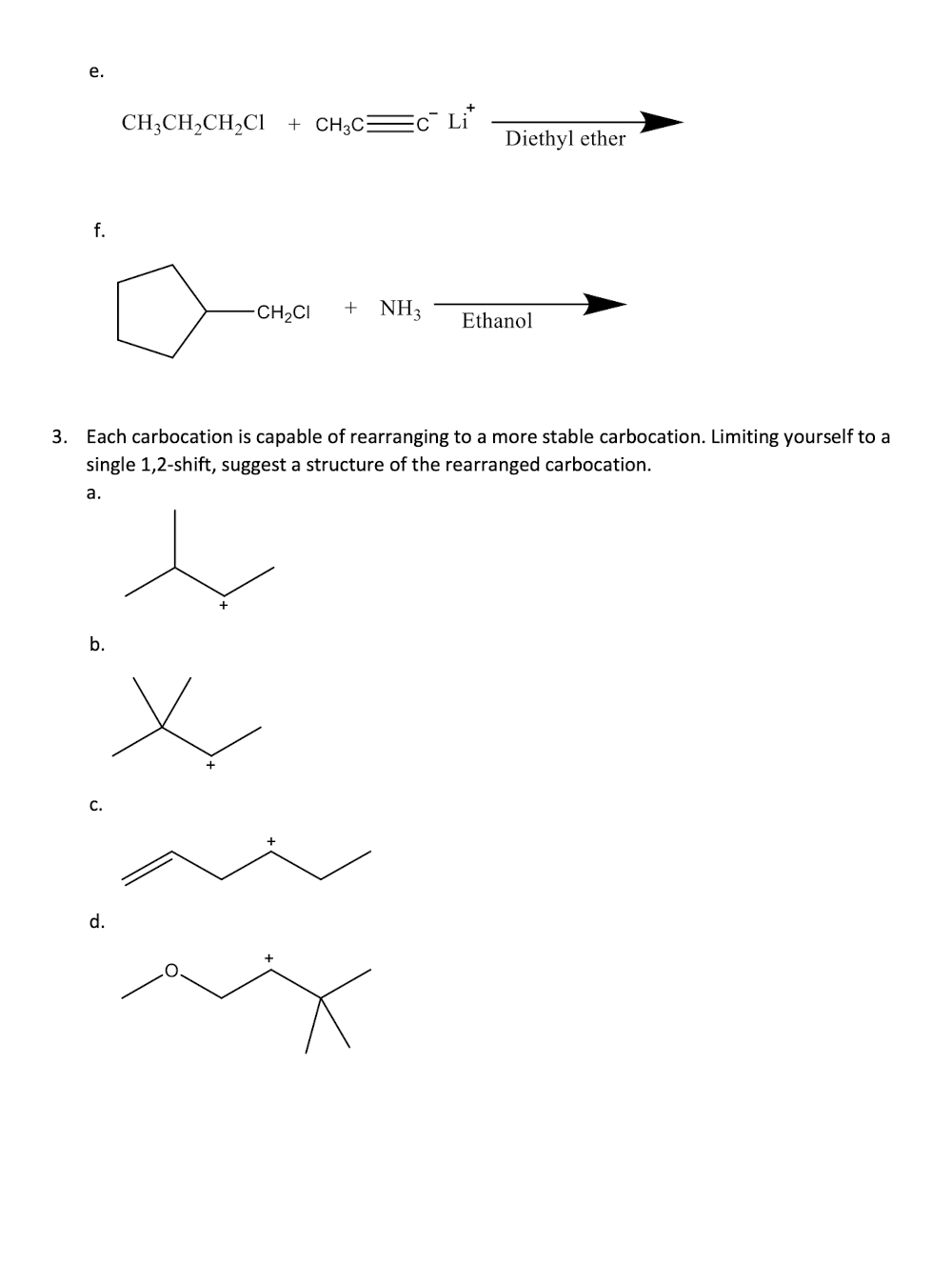 Solved CH CH CH2Cl + CH3C= C Li Diethyl ether -CH2CI + NH3- | Chegg.com
