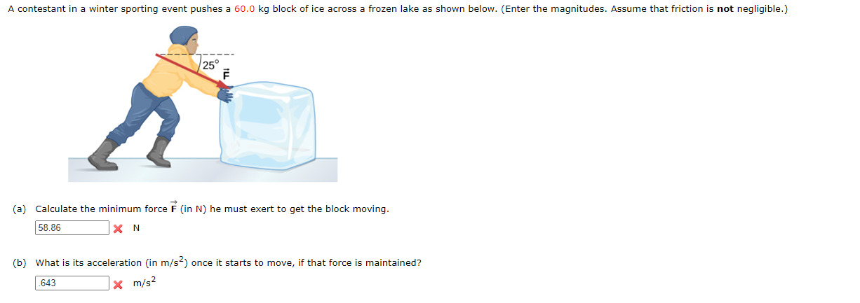 Solved (a) Calculate the minimum force F (in N ) he must | Chegg.com