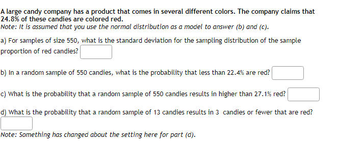 Solved A large candy company has a product that comes in | Chegg.com