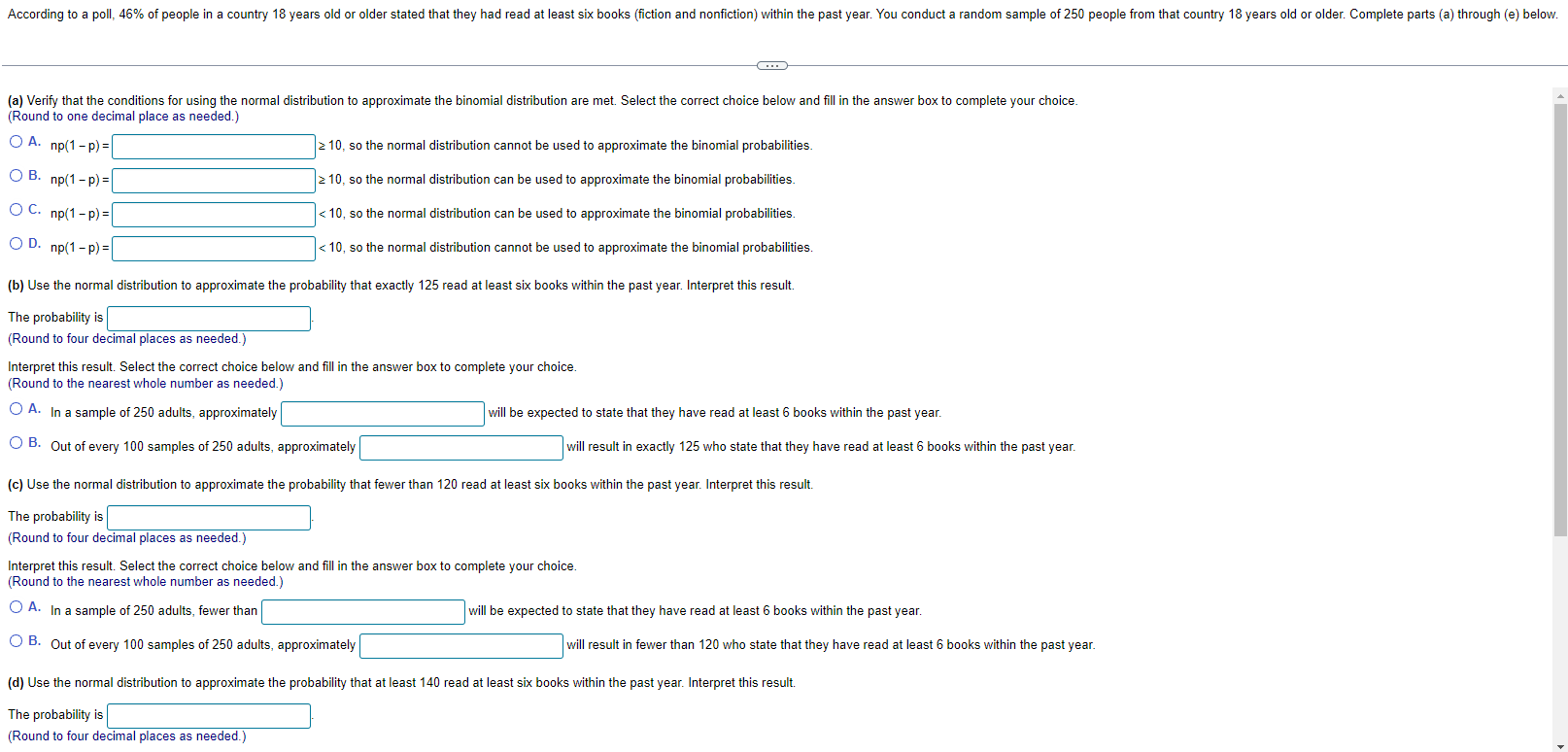 Solved (a) Verify that the conditions for using the normal | Chegg.com