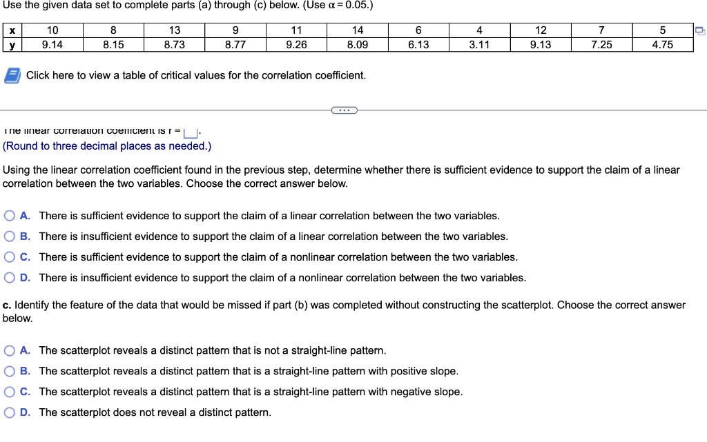 Solved Use the given data set to complete parts (a) through | Chegg.com
