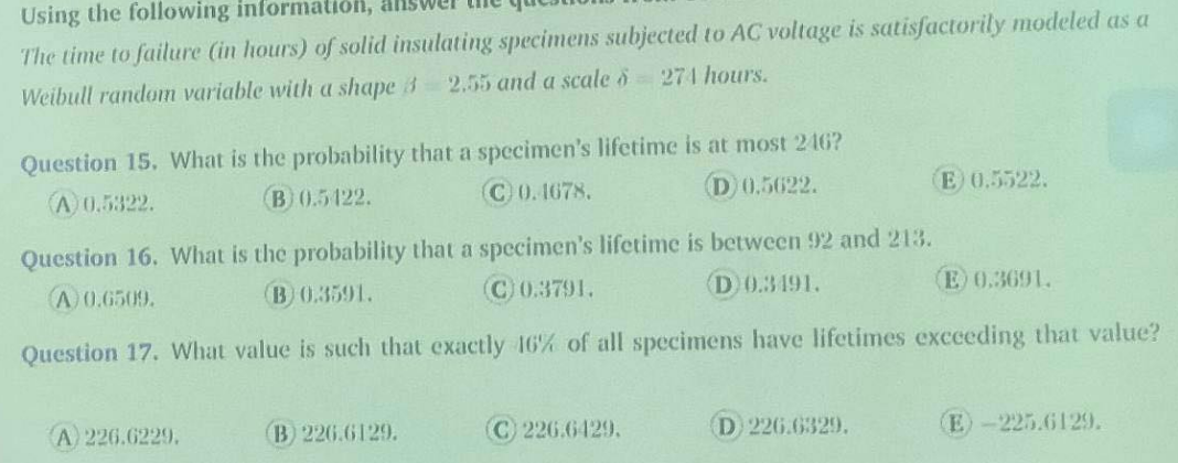 Solved The time to failure (in hours) of solid insulating | Chegg.com