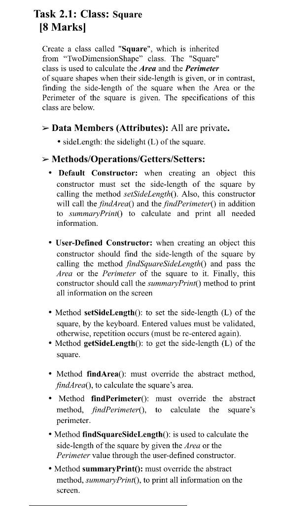 Task 2.1: Class: Square [8 Marks) Create a class | Chegg.com