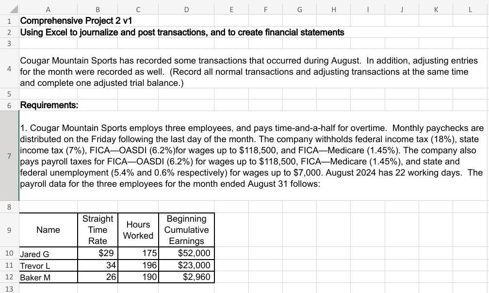 Solved Using Excel to journalize and post transactions, and | Chegg.com