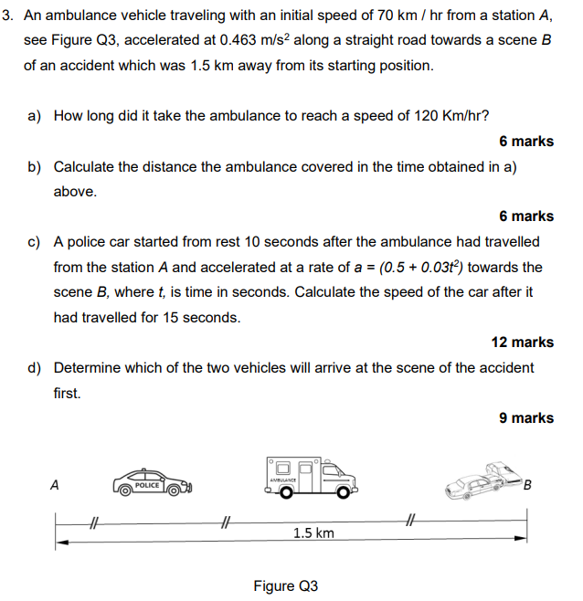 Solved 3. An ambulance vehicle traveling with an initial | Chegg.com