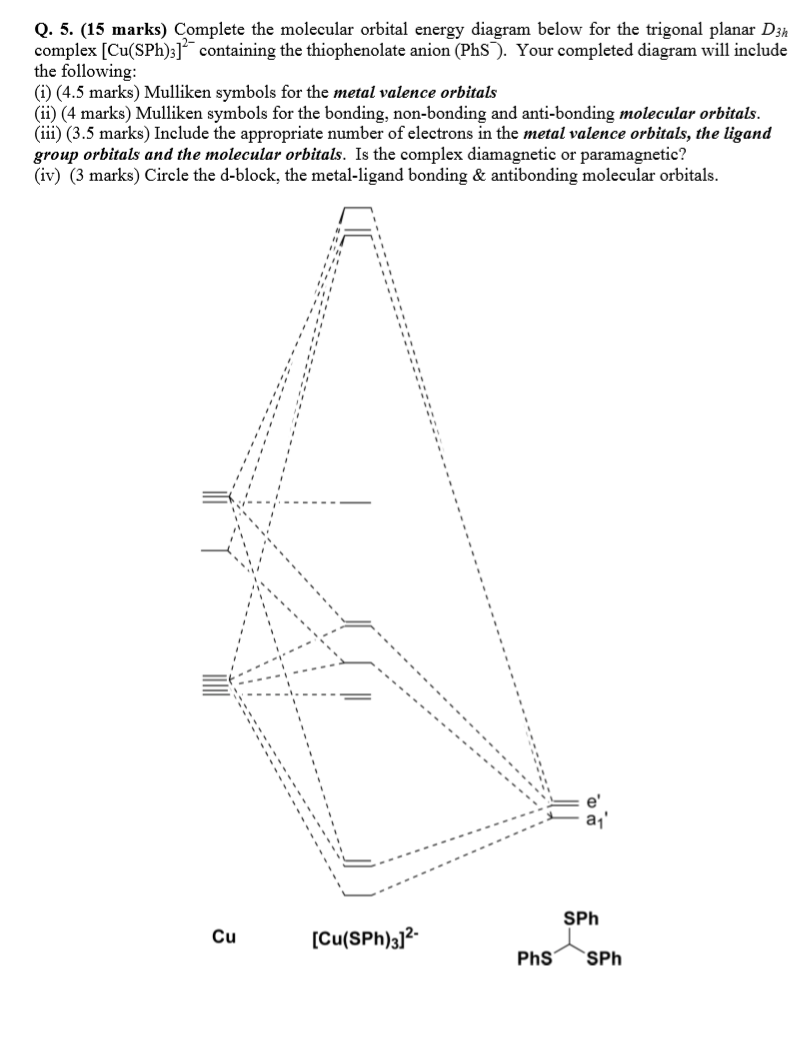 Solved Q. 5. (15 marks) Complete the molecular orbital | Chegg.com