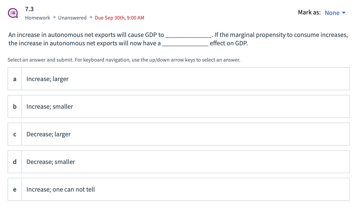 Solved An increase in autonomous net exports will cause GDP | Chegg.com