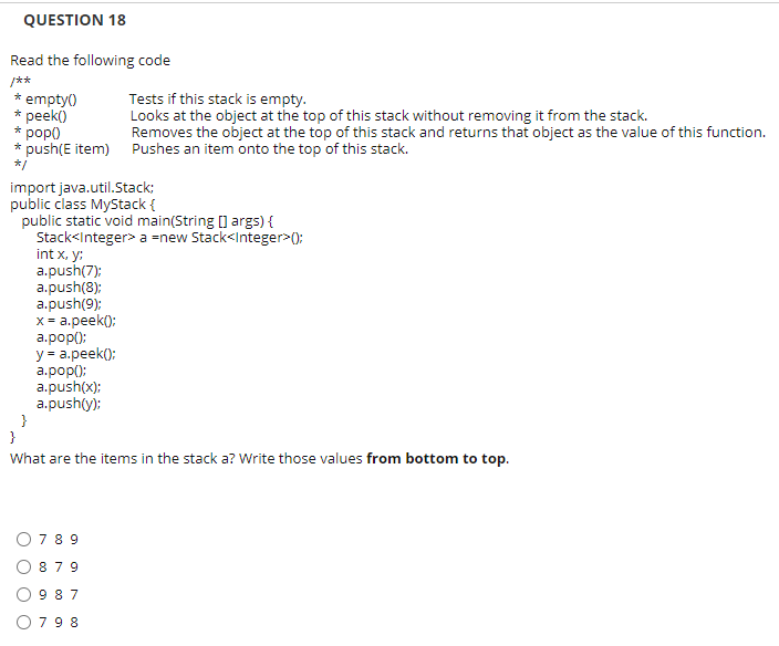 Solved QUESTION 18 Read the following code /** * empty Tests | Chegg.com
