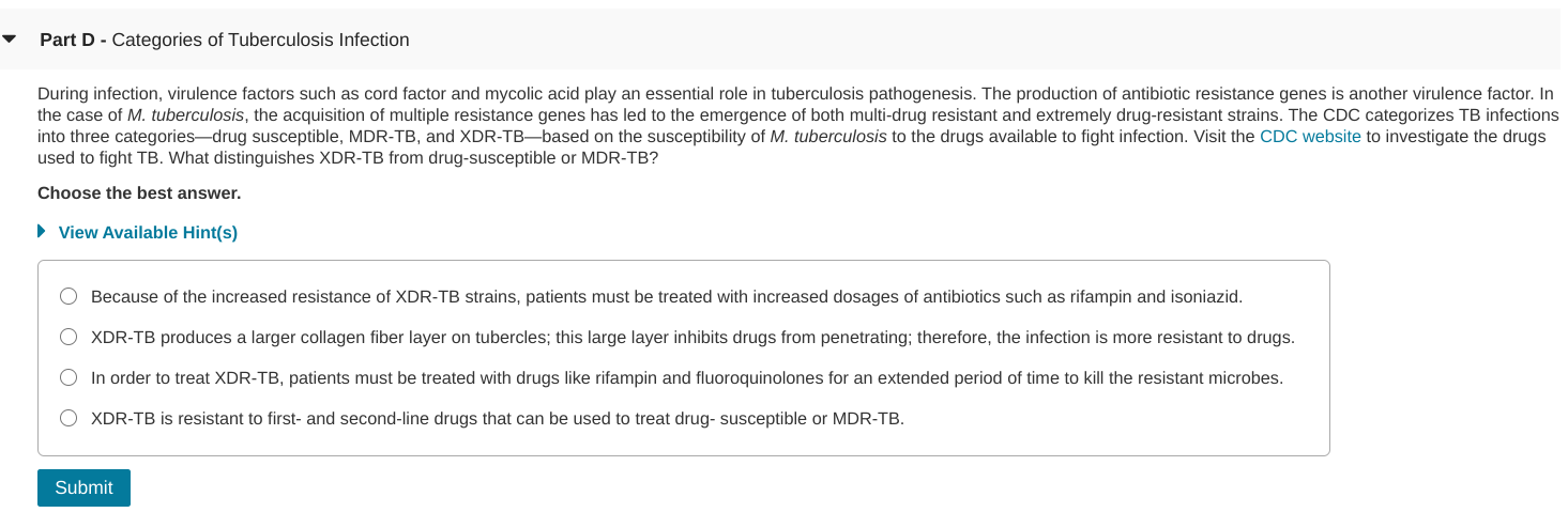 Solved Part C - Role of Cord Factor in Tuberculosis | Chegg.com
