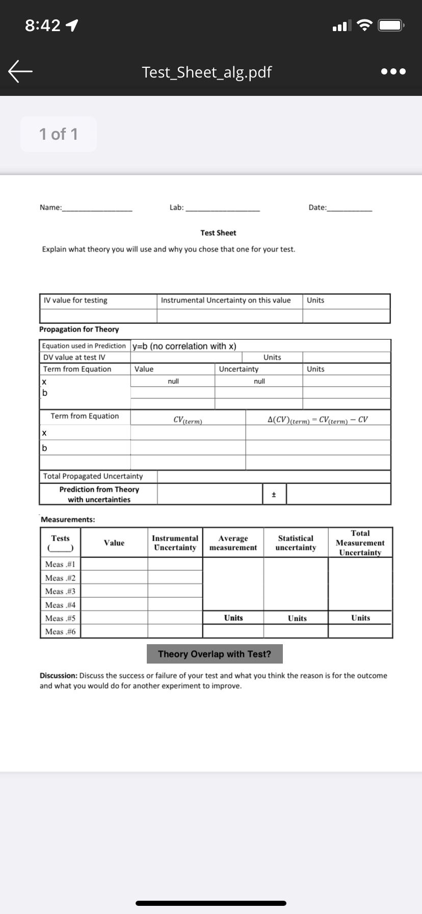 8:42 1 .. :)) Test_Sheet_alg.pdf ... 1 of 1 Name: | Chegg.com