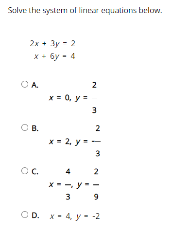 Solved Solve the system of linear equations below. 2x + 3y = | Chegg.com