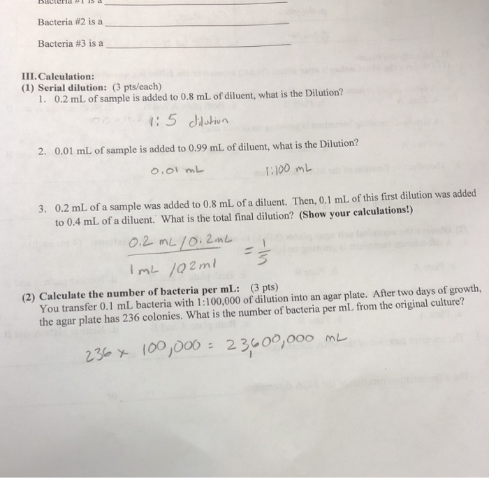 Solved Bacteria #2 is a Bacteria #3 is a III. Calculation: | Chegg.com