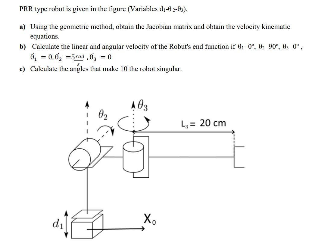 PRR type robot is given in the figure (Variables d1-0 | Chegg.com