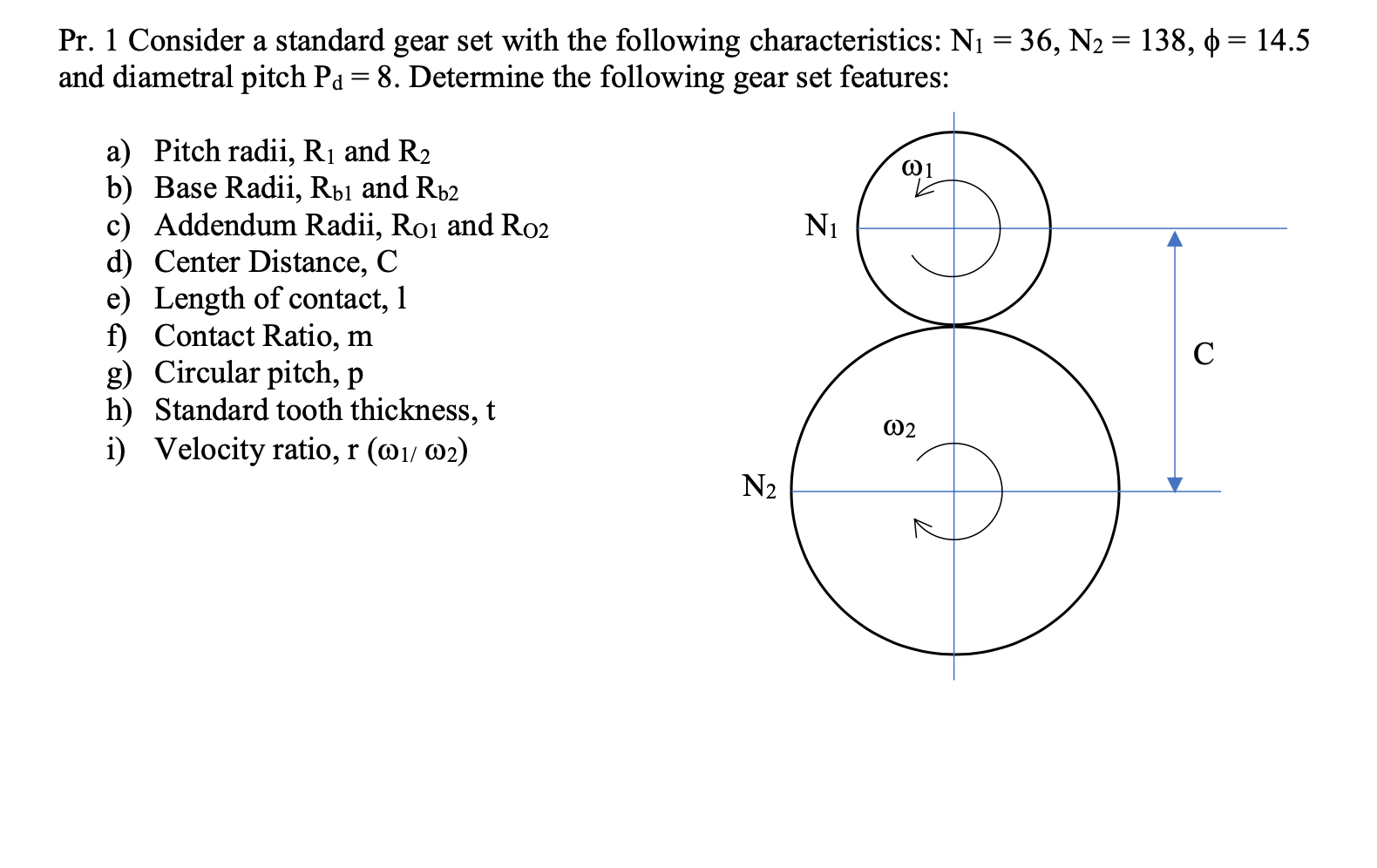 Solved Pr. 1 Consider a standard gear set with the following | Chegg.com