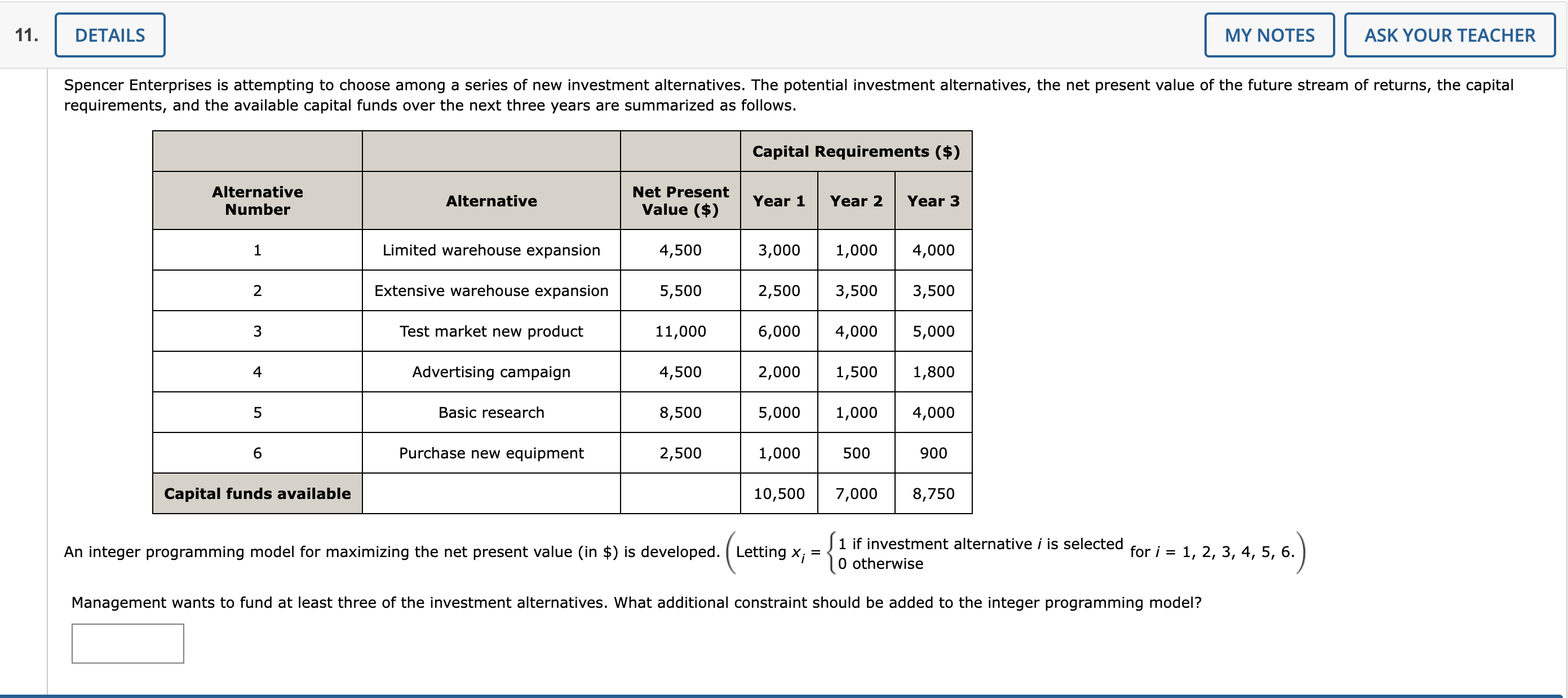 Solved requirements, and the available capital funds over | Chegg.com