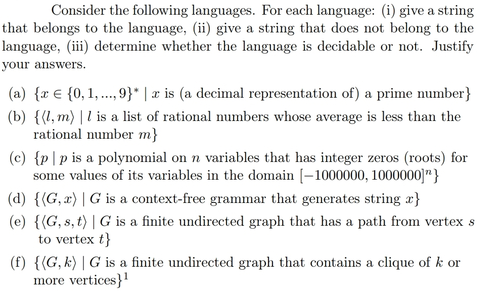 Consider the following languages. For each language: | Chegg.com