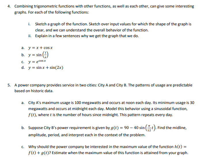 Solved 4 Combining Trigonometric Functions With Other