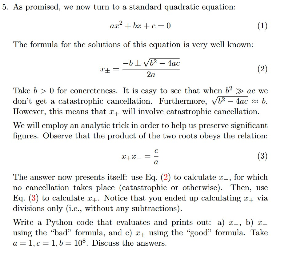 Solved 5. As promised, we now turn to a standard quadratic | Chegg.com