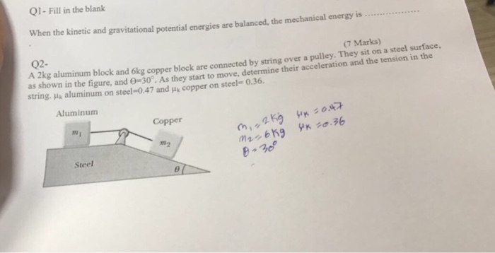 Solved Q1- Fill in the blank When the kinetic and | Chegg.com