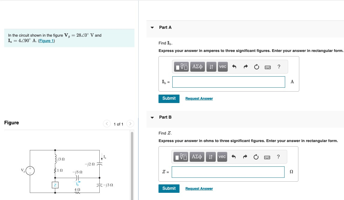 Solved In the circuit shown in the figure Vg=28∠0∘V and | Chegg.com