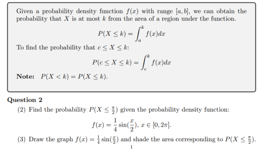 Solved Given a probability density function f(x) with range | Chegg.com
