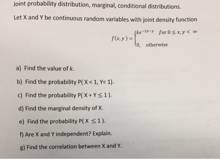 Solved Joint probability distribution, marginal, conditional | Chegg.com