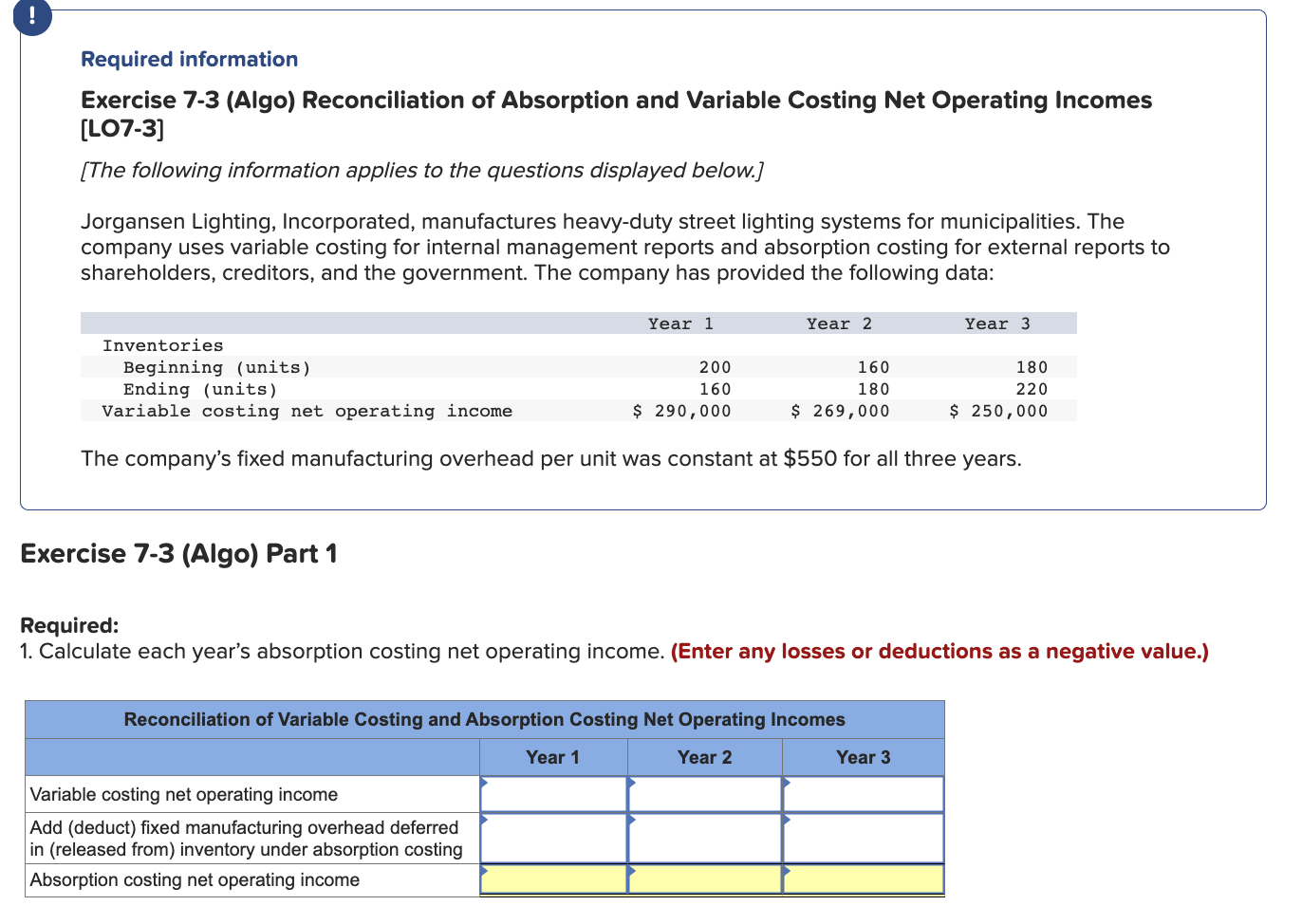 Solved Required information Exercise 7-3 (Algo) | Chegg.com