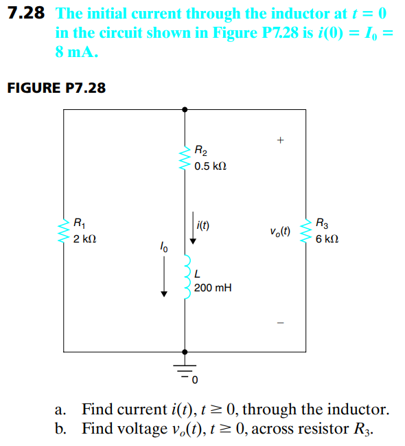 Solved 7.28 The initial current through the inductor at t = | Chegg.com