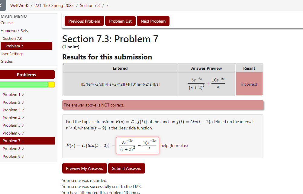 Solved Section 7.3: Problem 7 (1 point) Results for this | Chegg.com Solved Section 7.3: Problem 7 (1 point) Results for this | Chegg.com
