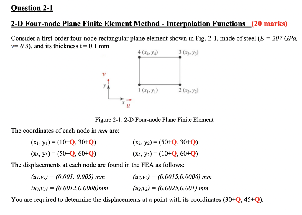 Solved Question 2-1 2-D Four-node Plane Finite Element | Chegg.com